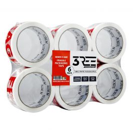 3REE Packaging Tape 48mm x 66m Fragile Pack of 6