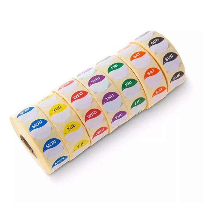 Day Dot Food Labels Set of 7 Rolls x 1000 / Catering Stickers - Full Week